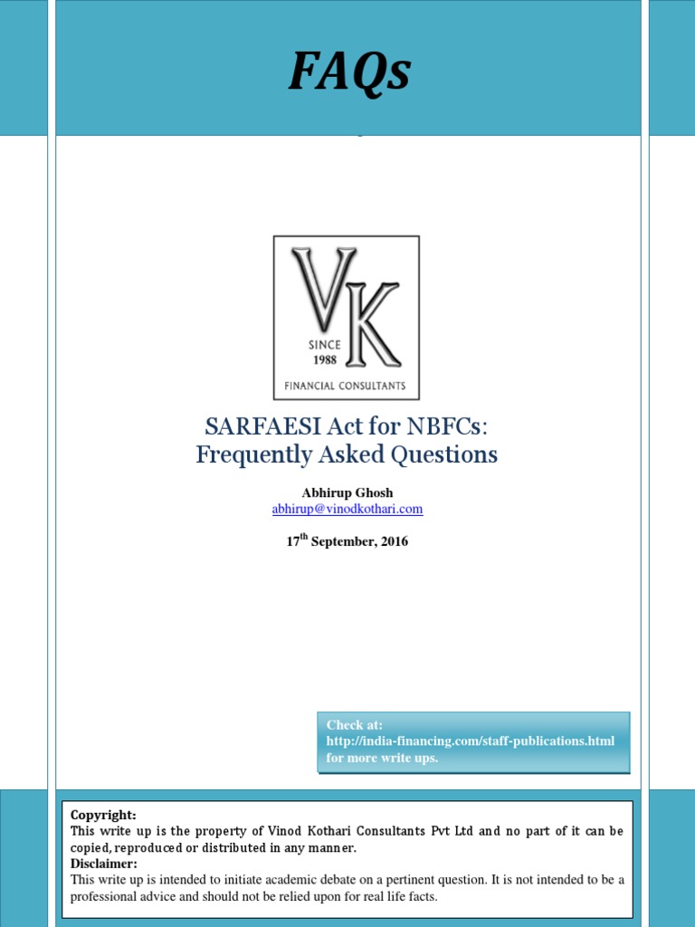 Sarfaesi Act For NBFCS: Frequently Asked Questions | PDF | Security Interest | Mortgage Law