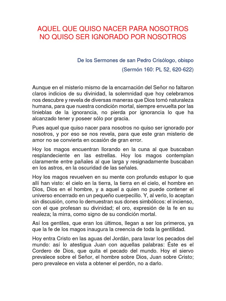 San Pedro Crisólogo. Aquel ( ) Quiso Ser Ignorado Por Nosotros | PDF ... San Pedro Crisólogo. Aquel ( ) Quiso Ser Ignorado Por Nosotros | PDF ...