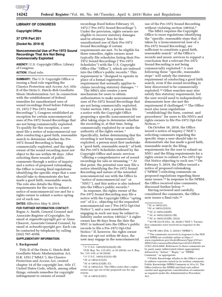 Federal Register / Vol. 84, No. 68 / Tuesday, April 9, 2019 / Rules and ...