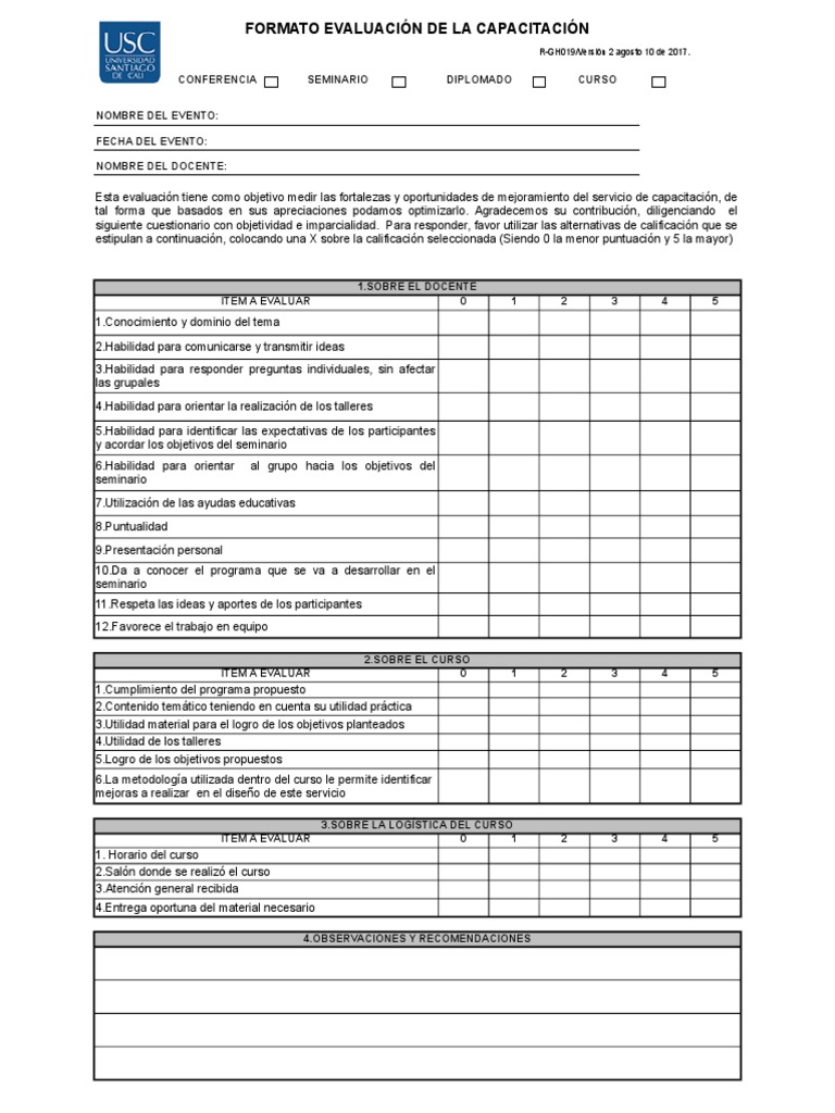 Formato Evaluaci N de Capacitaci N | PDF | Evaluación | Modificación de comportamiento
