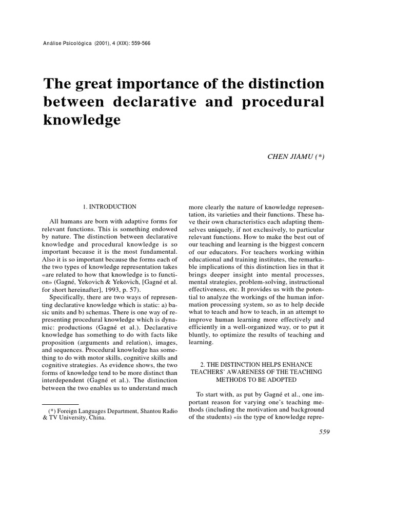 The Great Importance of The Distinction Between Declarative and ...