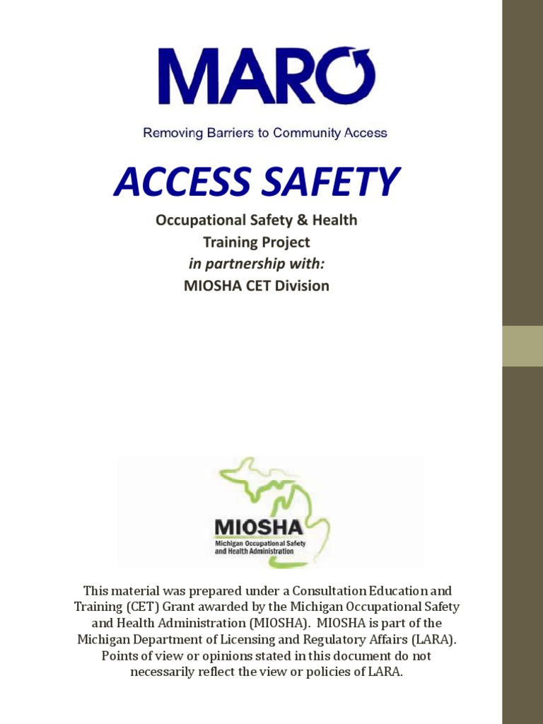 Access Safety: Occupational Safety & Health Training Project MIOSHA CET ...