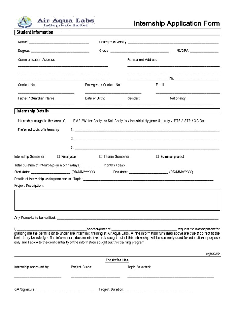 Internship Application Form | PDF | Business
