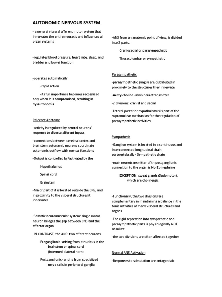 Autonomic Nervous System | PDF | Autonomic Nervous System | Nervous System