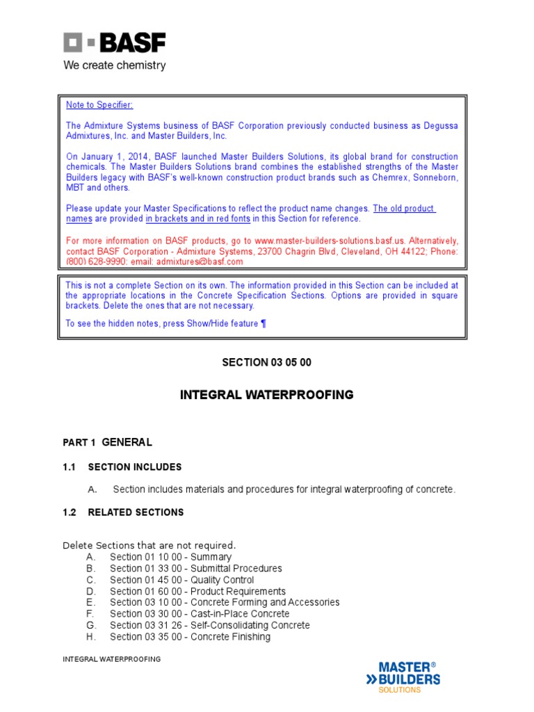 Basf Waterproofing Specification | PDF | Specification (Technical ...