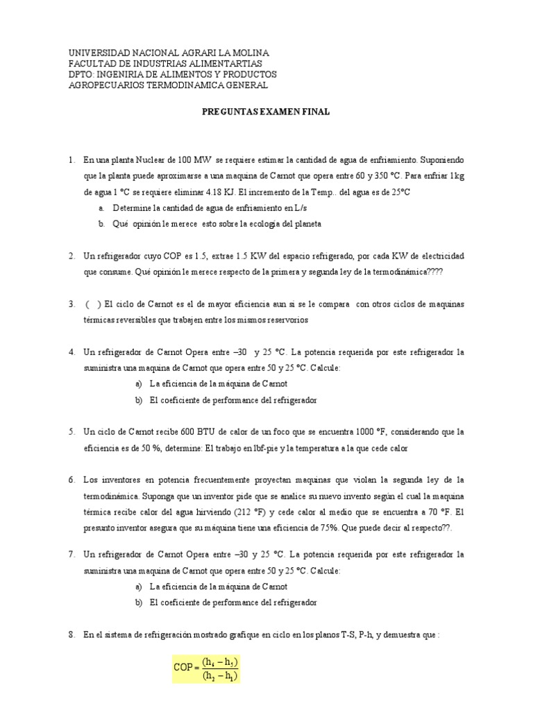 Preguntas Examen Final | PDF | Refrigeración | Bomba de calor