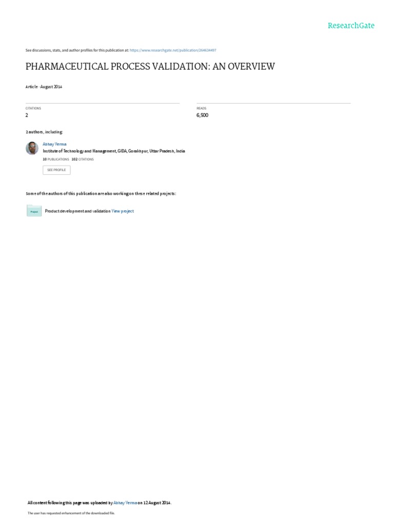 Pharmaceutical Process Validation: An Overview: August 2014 | PDF | Verification And Validation ...