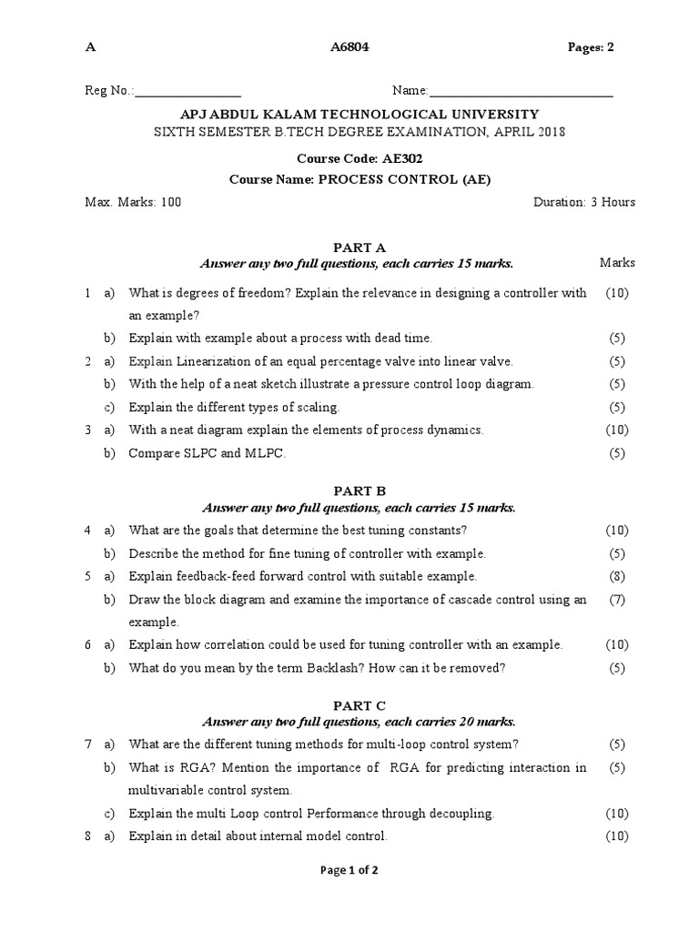Ae302 A | PDF | Process Control | Scientific Modeling