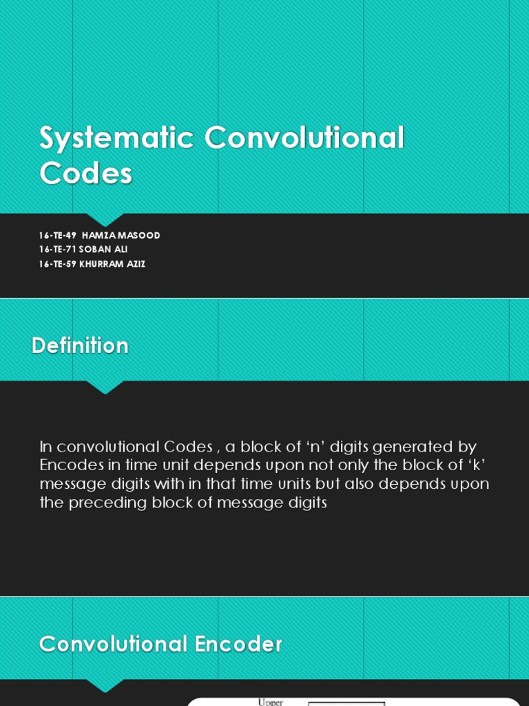 Systematic Convolutional Codes: 16-Te-49 Hamza Masood 16-TE-71 SOBAN ...