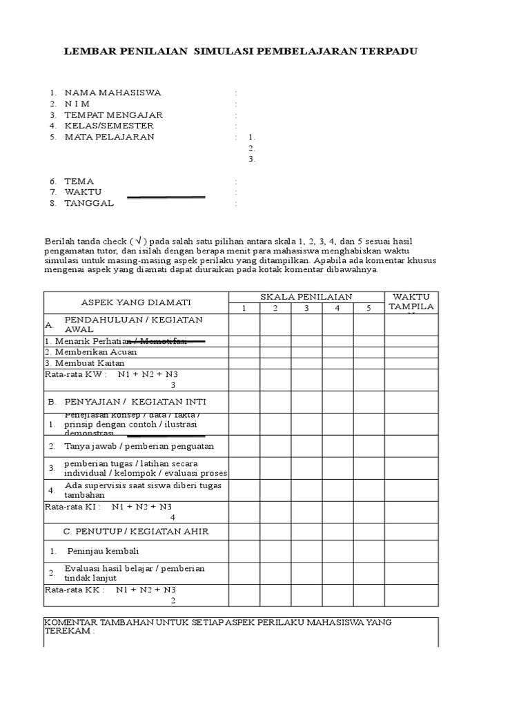Lembar Penilaian Apkg 1 Dan 2 | PDF