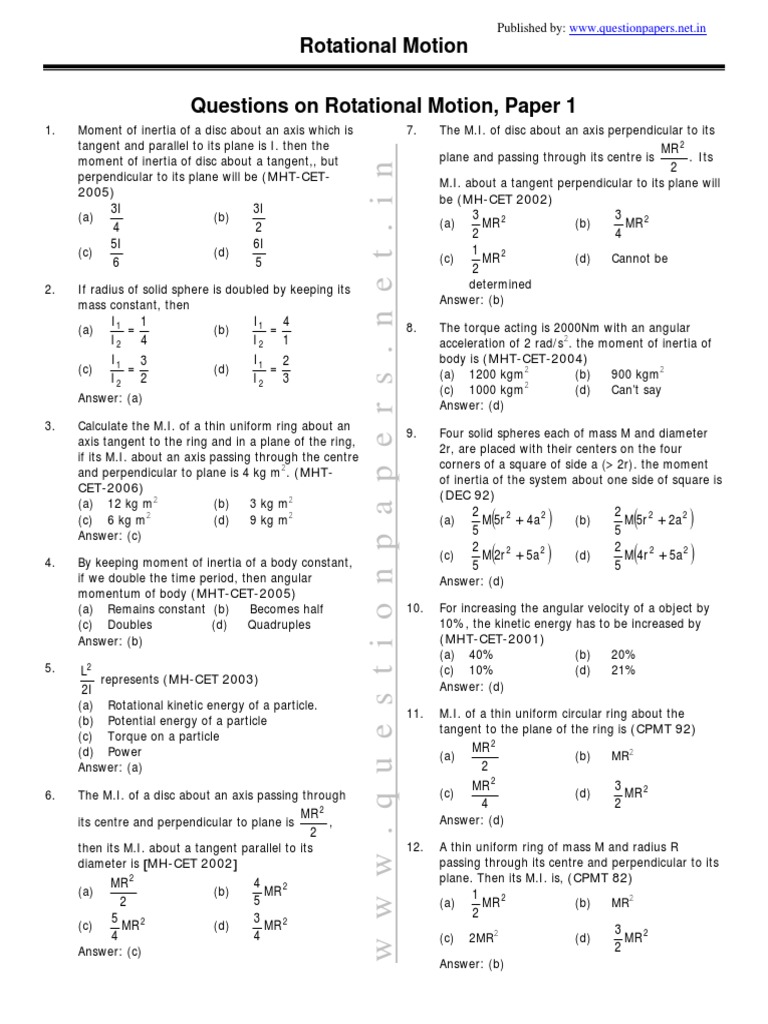 Rotational Motion Paper-1 | Download Free PDF | Rotation Around A Fixed ...