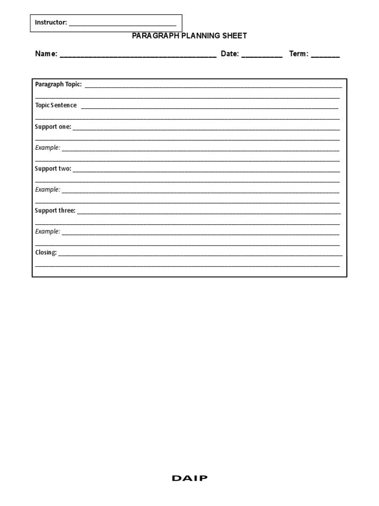 Paragraph Planning Sheet Name: - Date: - Term: - Instructor | PDF ...
