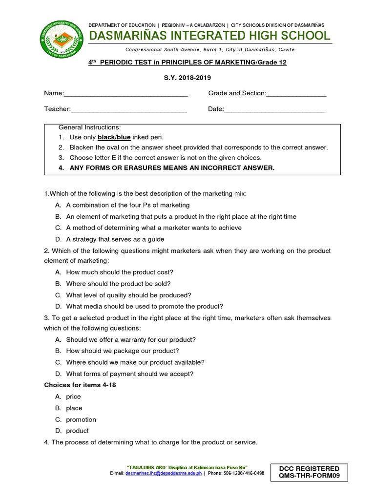Qms-thr-Form09 Test Questionnaire. Final Exam | PDF | Marketing | Retail