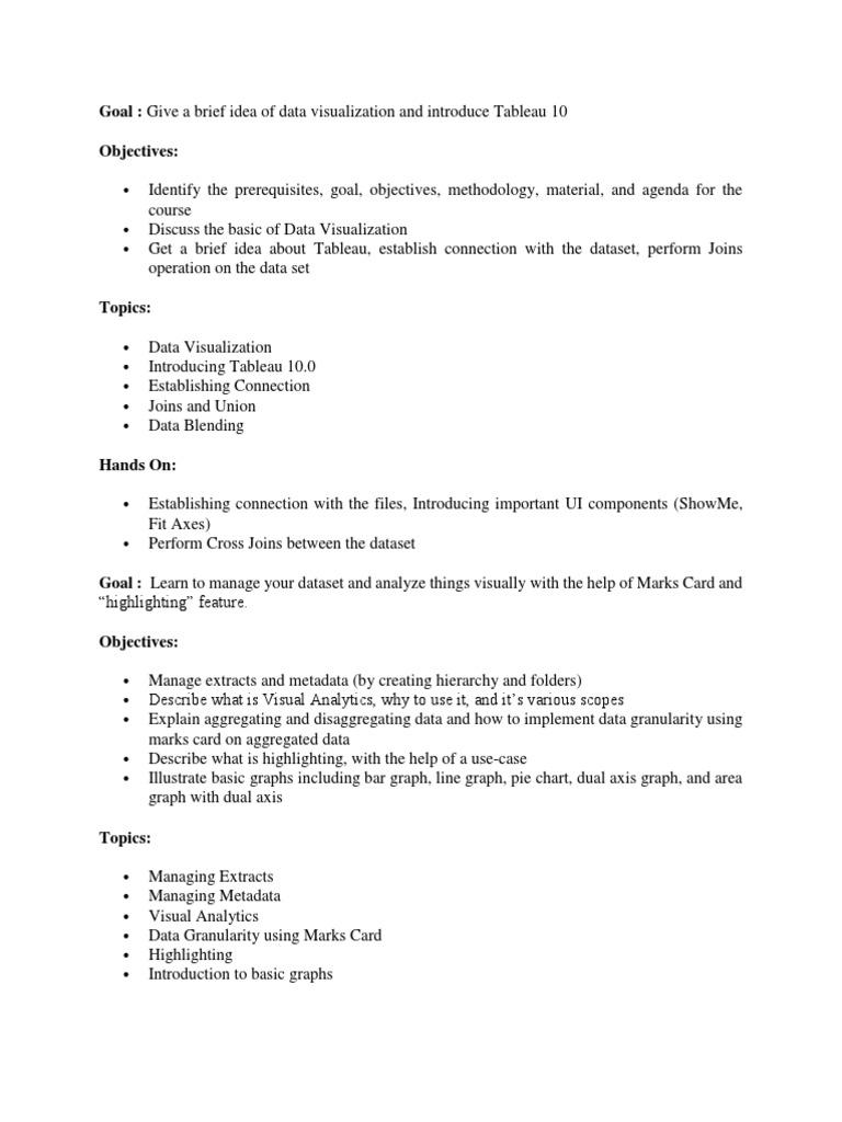 Tableau Course Content | PDF | Visualization (Graphics) | Use Case