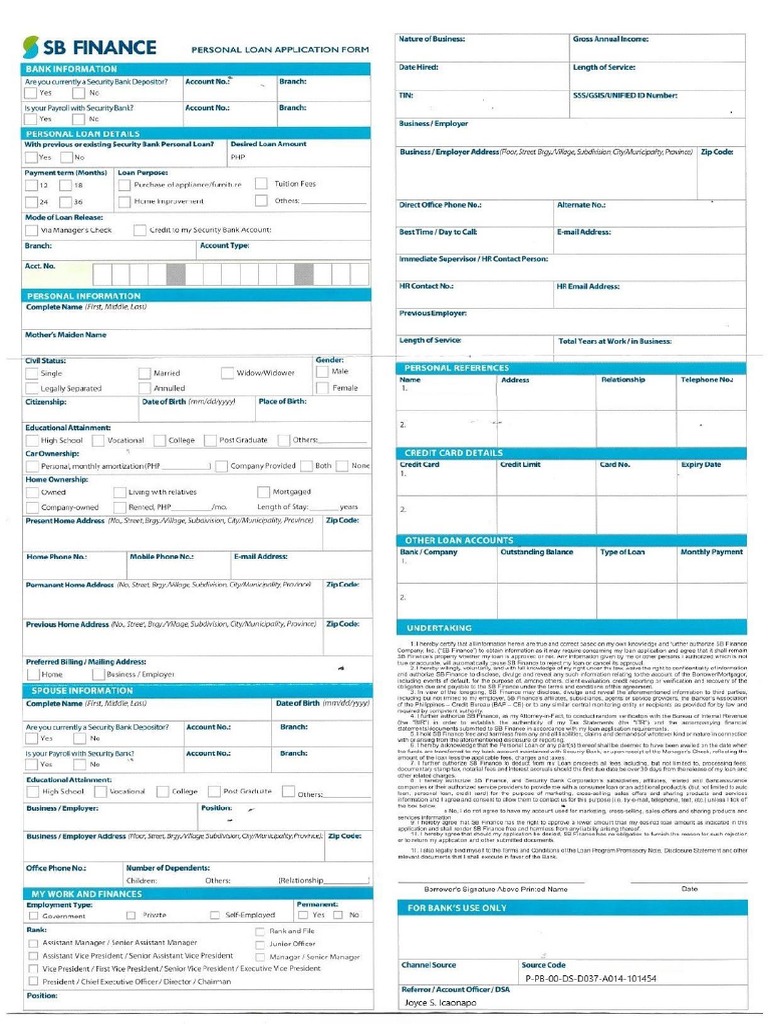 SB Finance Application Form PDF | PDF