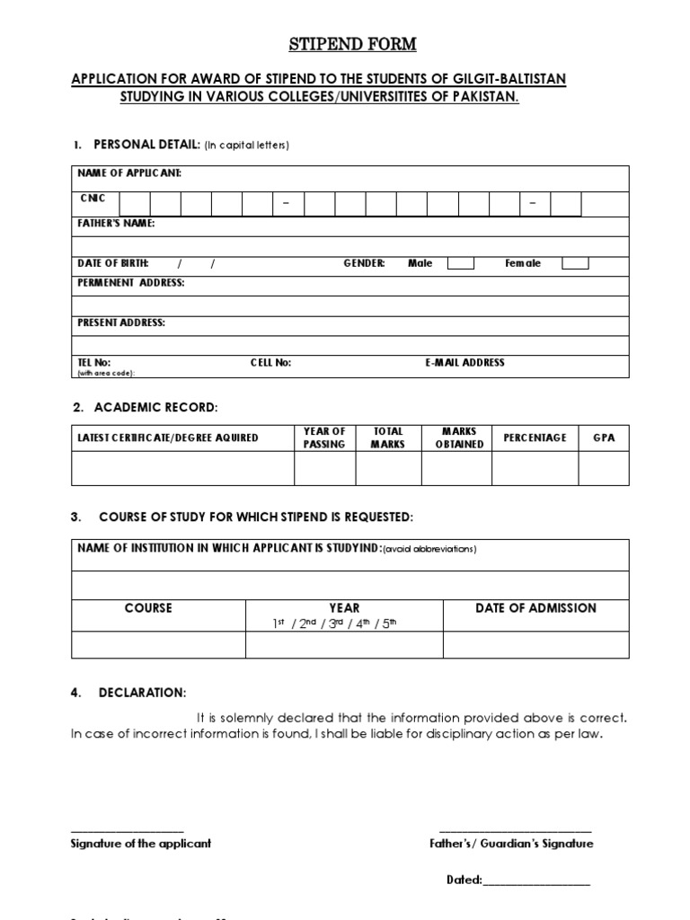 Stipend Form | PDF | University And College Admission | Learning