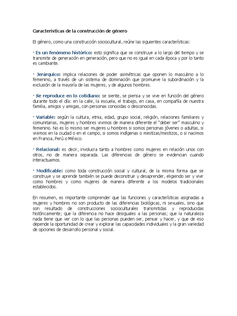 Características de La Construcción de Género | PDF | Mujer | La ...