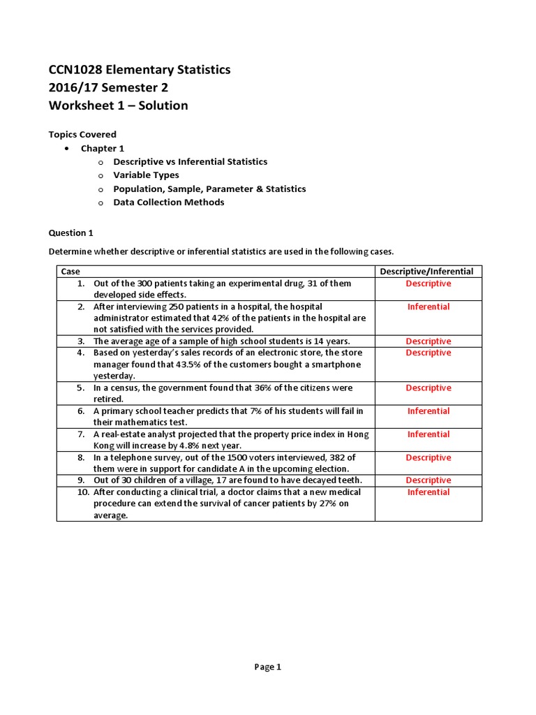 Worksheet 1 - Solution | PDF | Survey Methodology | Level Of Measurement