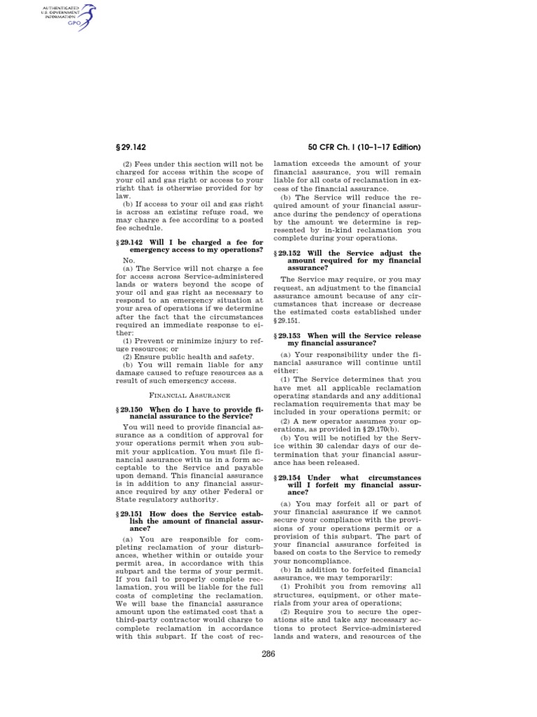 50 CFR Ch. I (10-1-17 Edition) 29.142: Inancial Ssurance | PDF ...