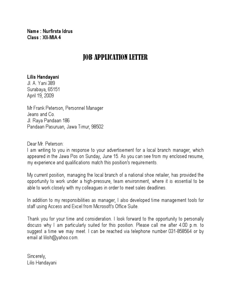 Job Application Letter | PDF