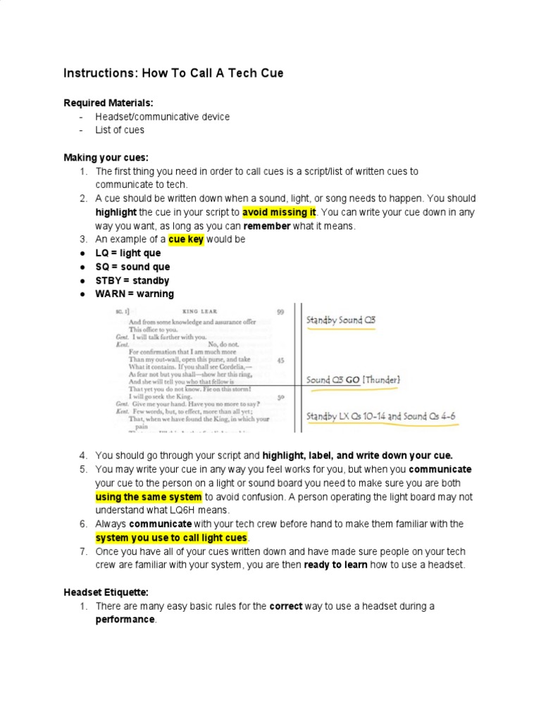 How To Call Light and Sound Cues | PDF