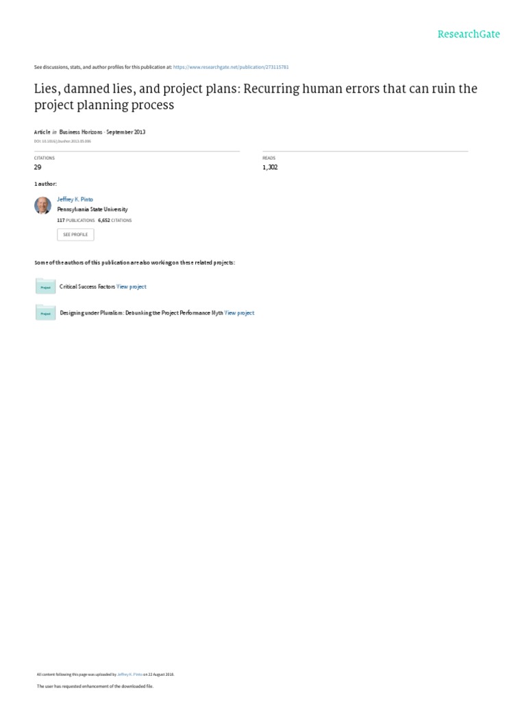 Lies, Damned Lies, and Project Plans: Recurring Human Errors That Can ...