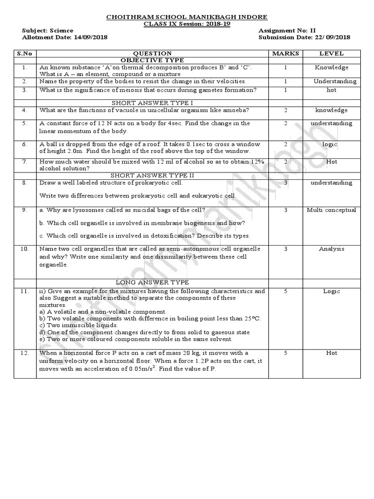 Assignment | PDF | Cell (Biology) | Solution