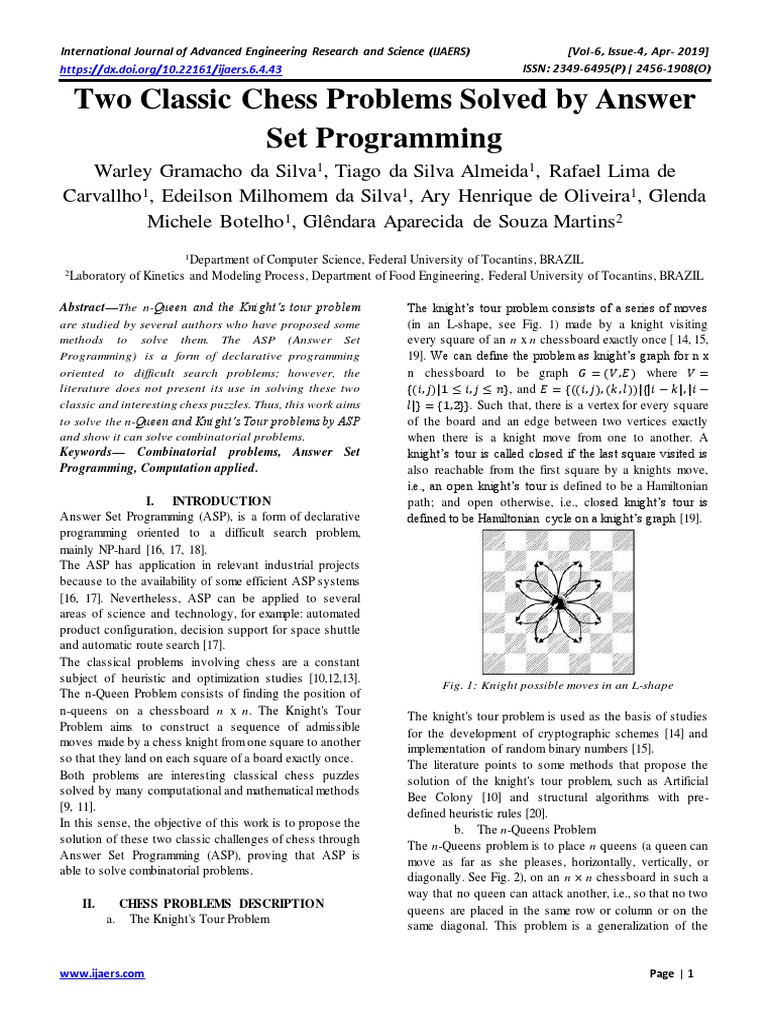 Two Classic Chess Problems Solved by Answer Set Programming | PDF ...