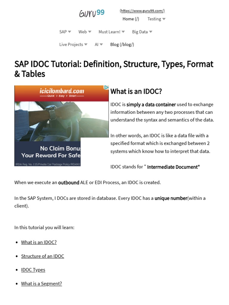 Sap Idoc Tutorial Definition Structure Types Format And Tables Pdf
