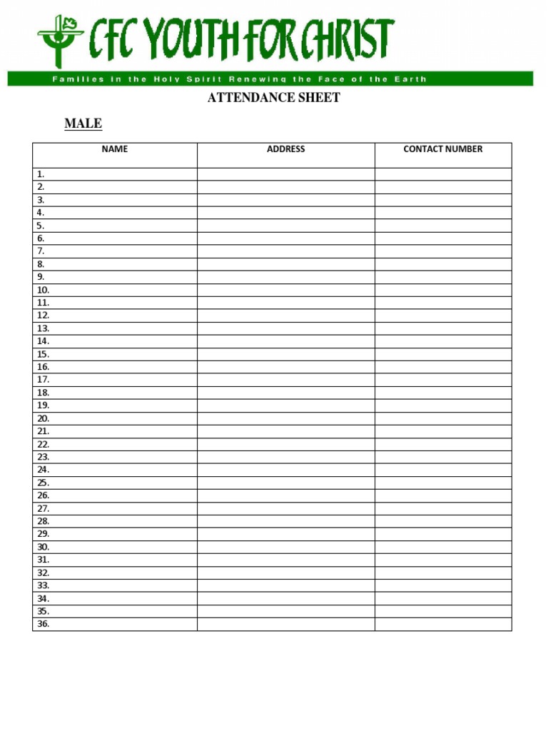 CFC-YFC Attendance Sheet | PDF