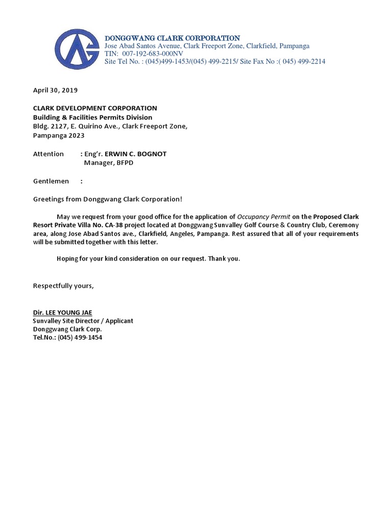 Request Letter Occupancy Permit | PDF
