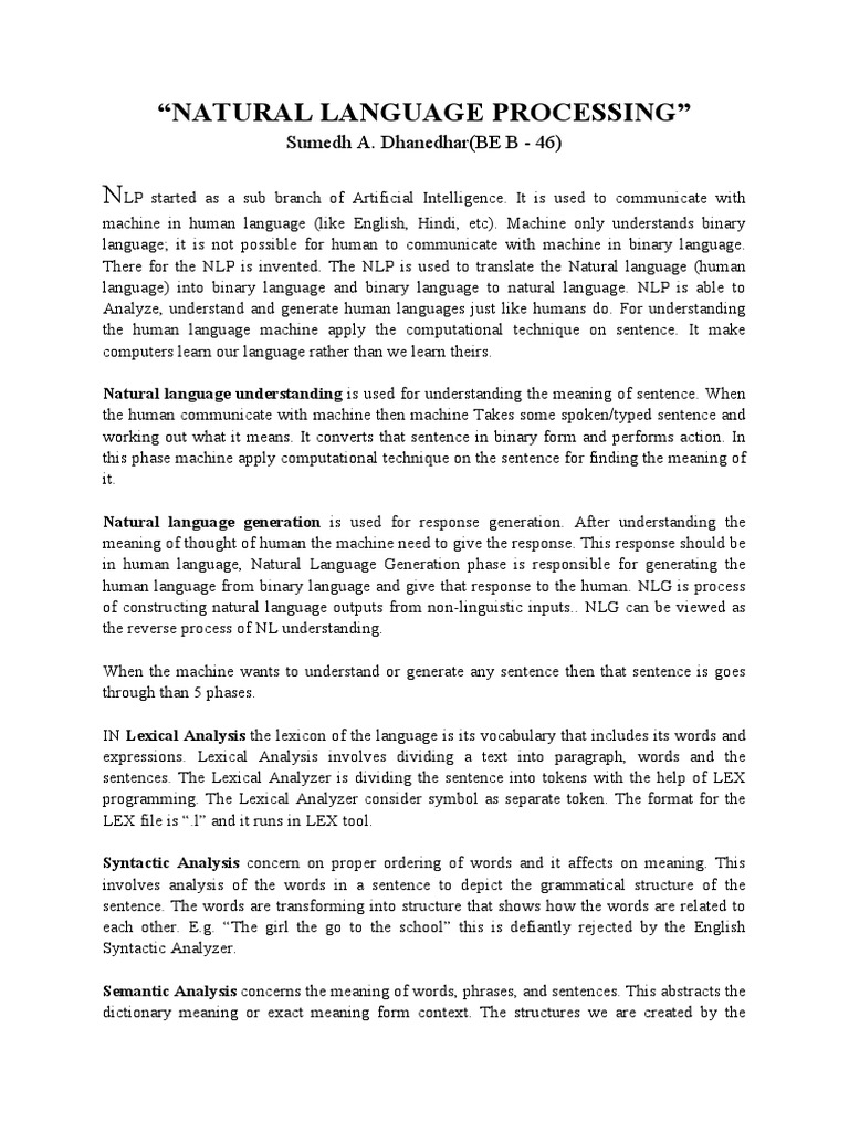 NLP Artical Report | PDF | Word | Parsing