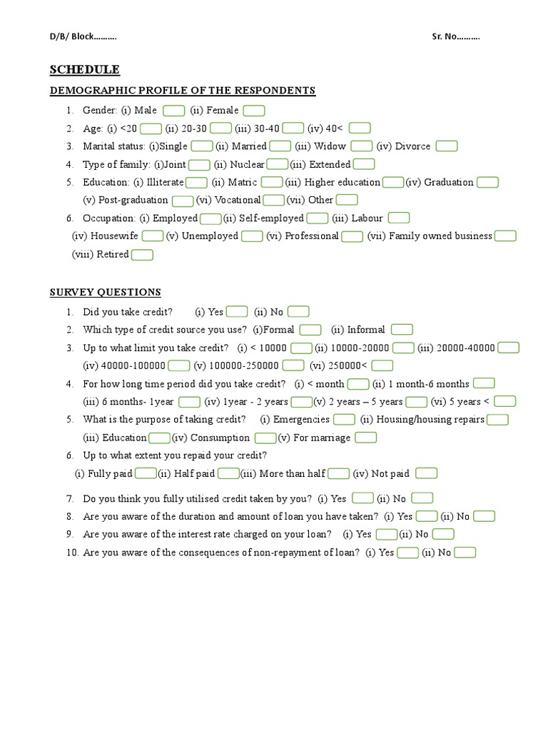 Questionnaire Fro Micro Finance Survey | PDF | Loans | Microfinance