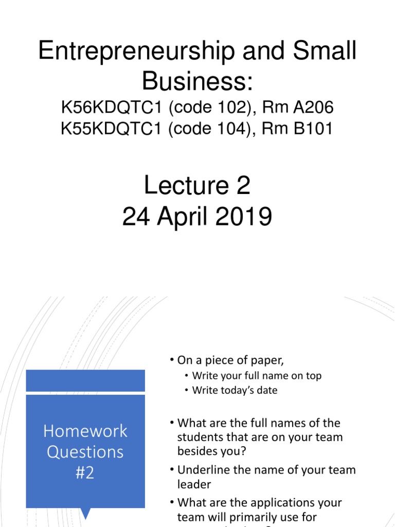 2019 Spring Entrepreneurship Class - Lecture 2 | PDF | Entrepreneurship ...