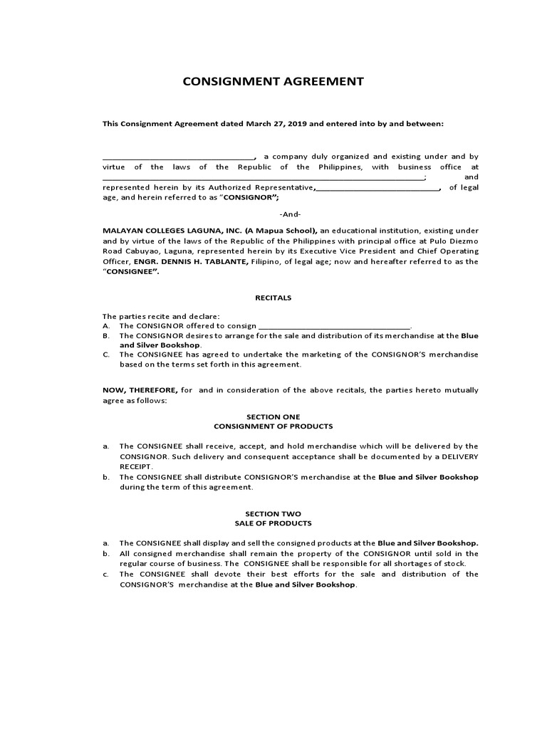 Agreement Consignment Sample | PDF | Receipt | Common Law