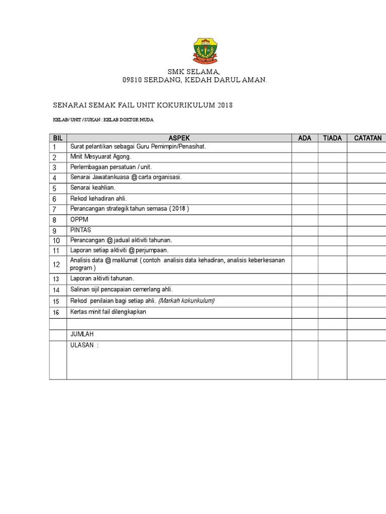 Senarai Semak Fail Unit Koku | PDF