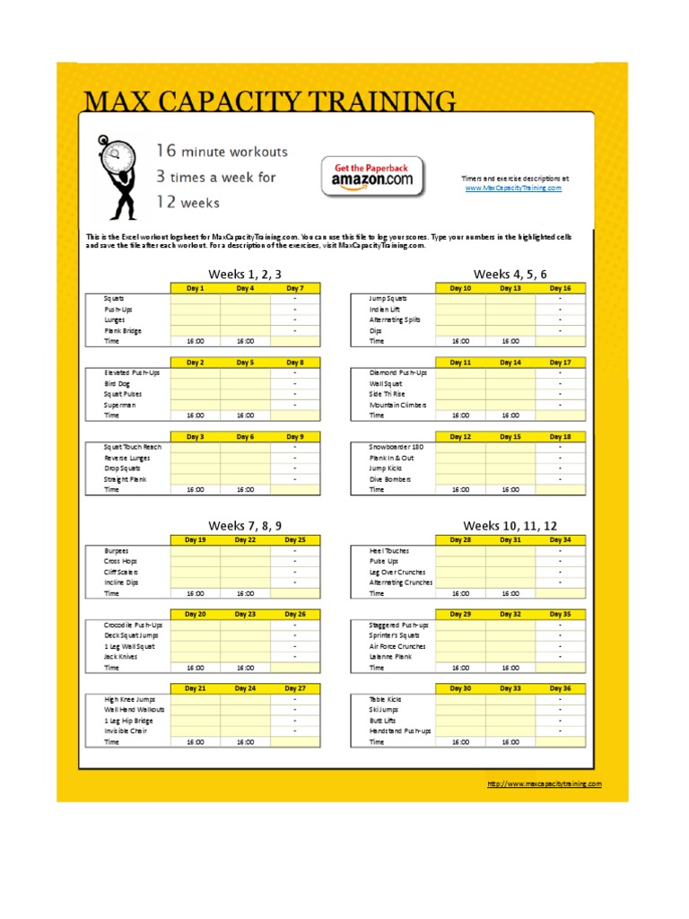 Max Capacity Training Logsheet | PDF | Human Anatomy | Physical Exercise