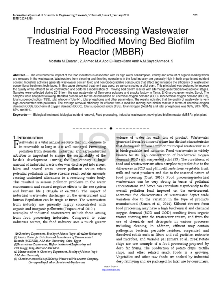 Industrial Food Processing Wastewater Treatment by Modified Moving Bed ...