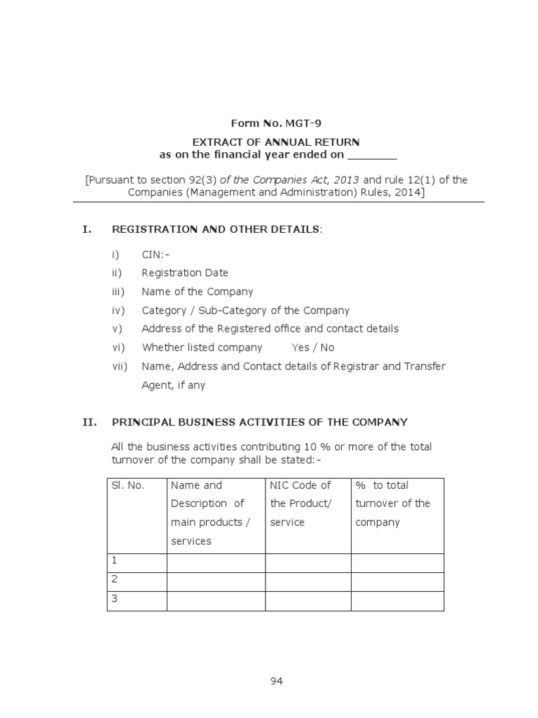 Form No MGT-9 | PDF | Loans | Debt