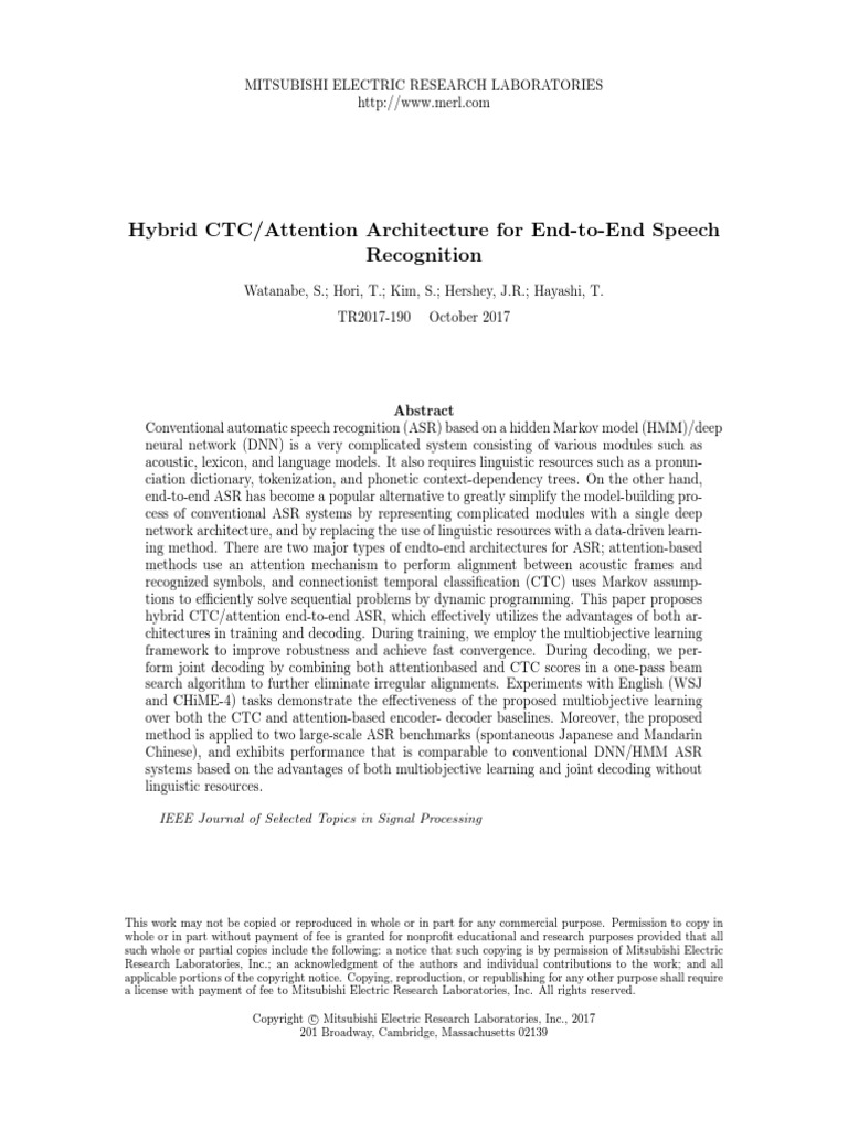 Hybrid CTC/Attention Architecture For End-to-End Speech Recognition ...