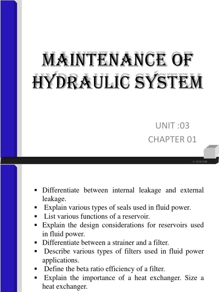 Maintenance of Hydraulic System | PDF | Filtration | Piston