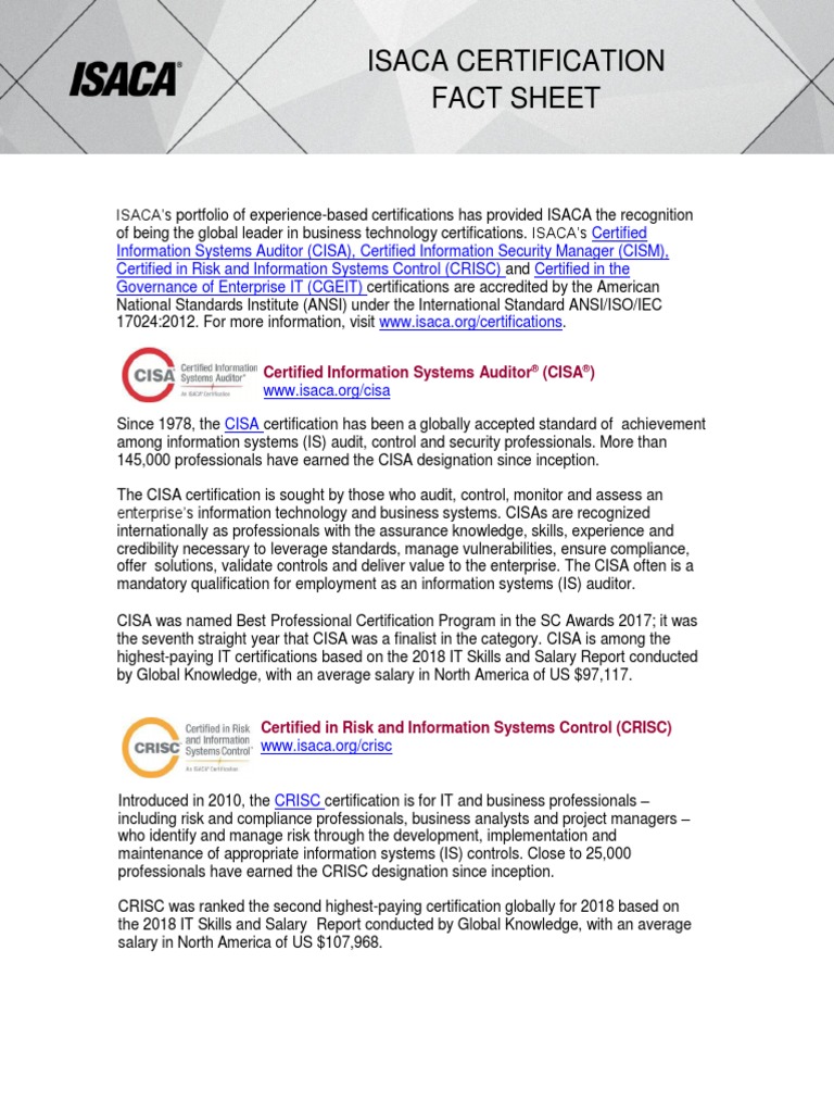 Certification Fact Sheet 1118 | PDF | Professional Certification ...