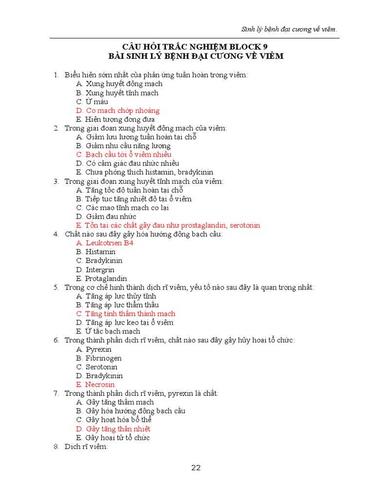 (123doc) - Trac-Nghiem-Sinh-Ly-Benh-Ve-Viem | PDF