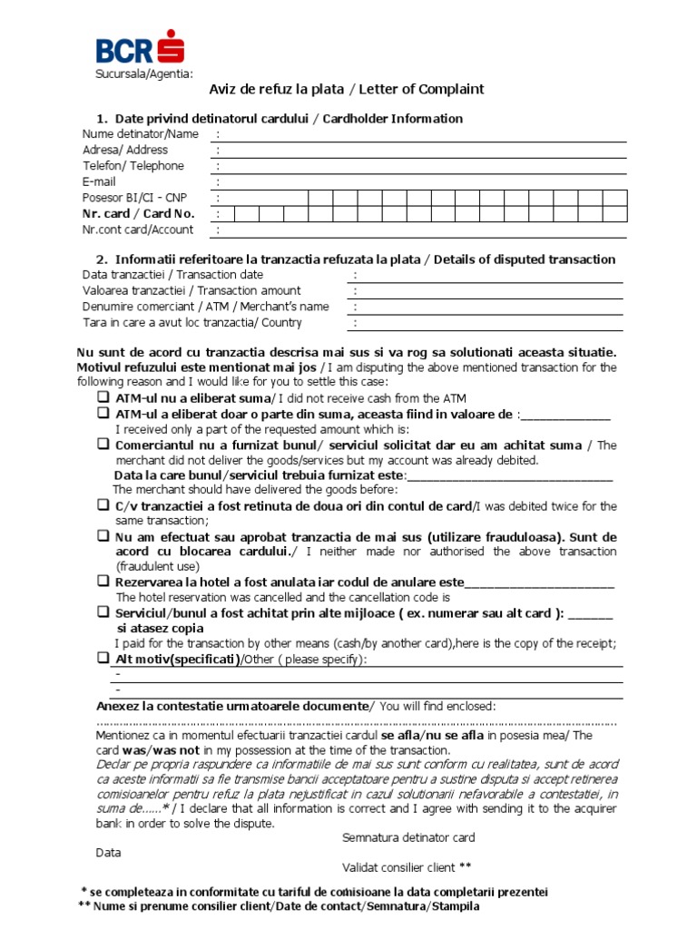 Aviz de Refuz La Plata PDF | PDF | Banking Technology | Business