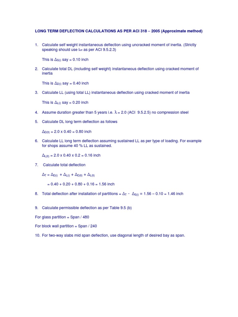 Long Term Deflection Calculations As Per Aci 318 - 2005 (Approximate ...