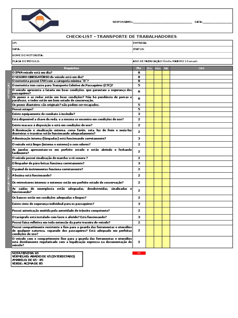 Check-List - Transporte De Trabalhadores: Requisitos Pts | Indústria ...