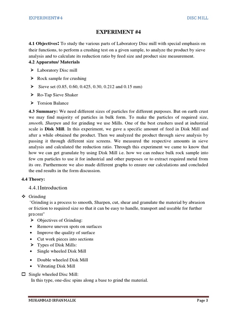 Final Report Disk Mill | PDF | Mill (Grinding) | Mining