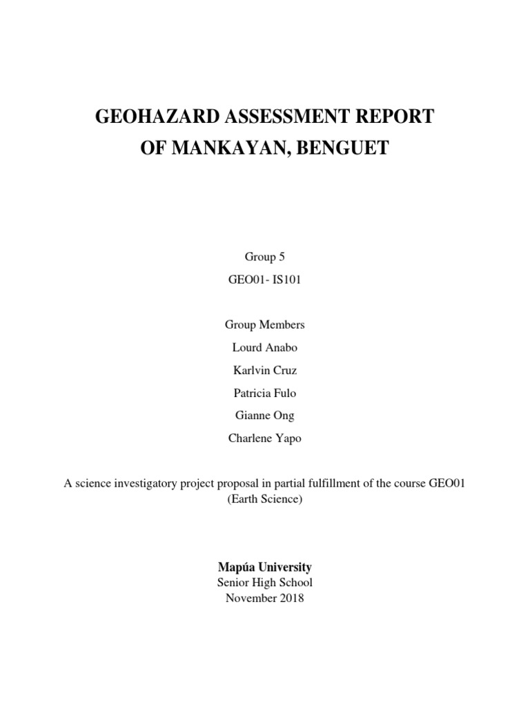 Geohazard Assessment Report of Mankayan, Benguet: Group 5 GEO01-IS101 ...