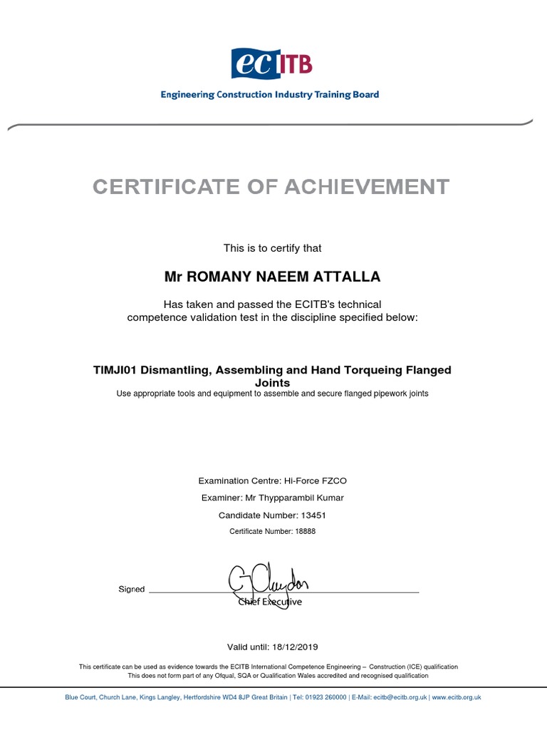 ECITB Technical Testing System Certificate (4) - Eng. Romany | PDF