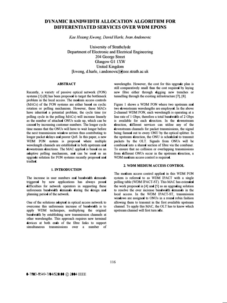 Dynamic Bandwidth Allocation Algorithm F Pdf Pdf Wavelength Division Multiplexing Network 0182
